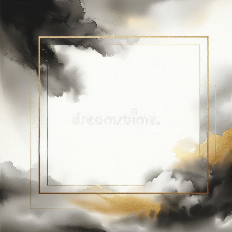Abstract Black and Gold Cloud Artwork with an Empty White Center for ...
