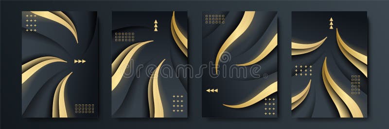 Abstract Black and Gold Cover Template Set. Modern Background with ...