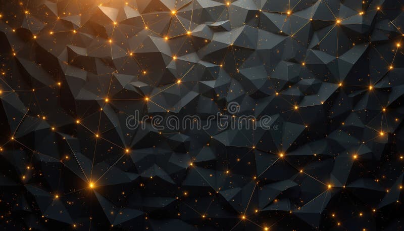 Abstract Black and Gold Geometric Pattern. Low Poly Triangles, Connected Lines. Futuristic ...