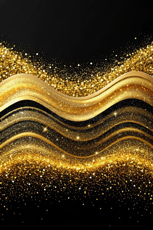 Abstract Black and Gold Glitter Wave Background Stock Illustration ...