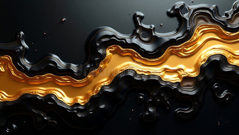 Abstract Black and Gold Liquid Flow Creating a Layered Effect with ...