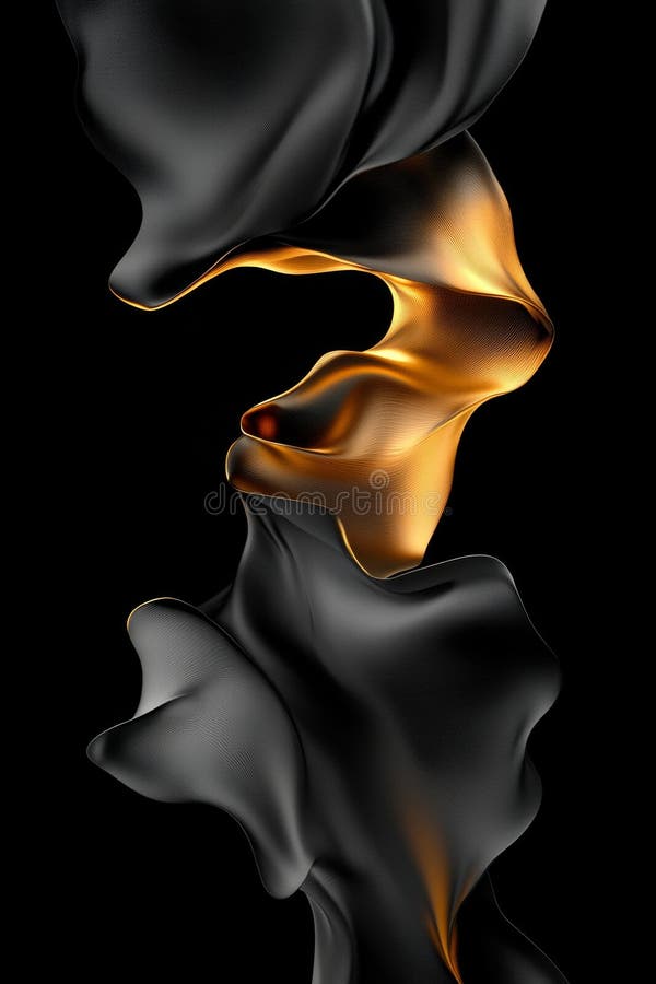 Abstract Black and Gold Liquid Forms. Dynamic Flowing Shapes. Elegant ...