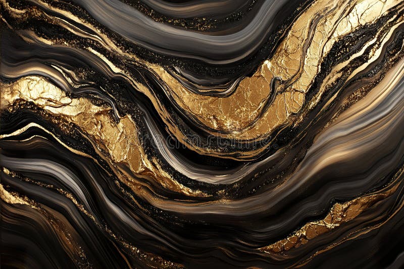 Abstract Black and Gold Marble Texture with Elegant Swirling Patterns ...