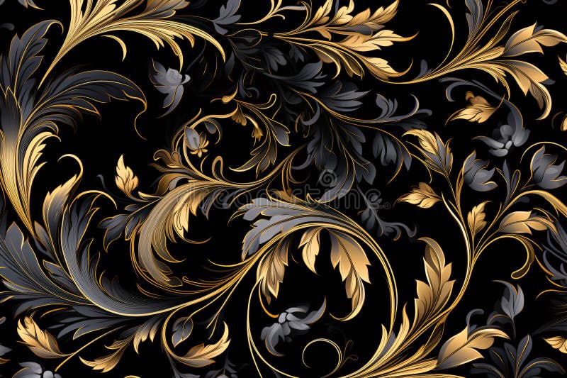 Abstract Black and Gold Ornate Floral Vine Pattern Background Stock ...