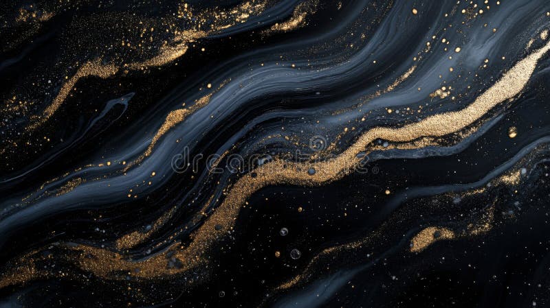 Abstract Black and Gold Swirling Marble Design Stock Illustration ...