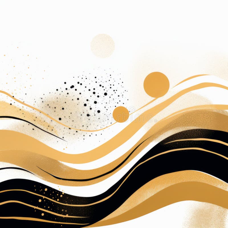 Abstract Black and Gold Wave Background with Symbolic Elements Stock ...
