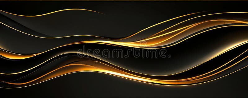 Abstract Black and Gold Wave Lines on Dark Background, Elegant Design ...