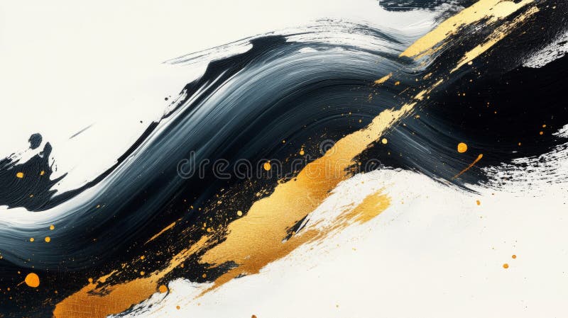 Abstract Black Gold Wave Paint Swirls Art Stock Illustration ...