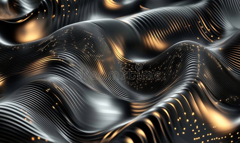 Abstract Black and Gold Wave Patterns with Glowing Lights and Smooth ...