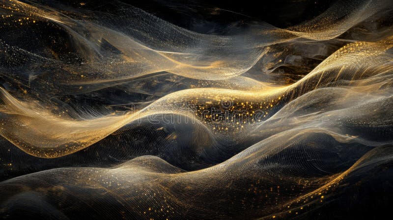 Abstract Black and Gold Wavy Network with Sparkling Points Stock ...
