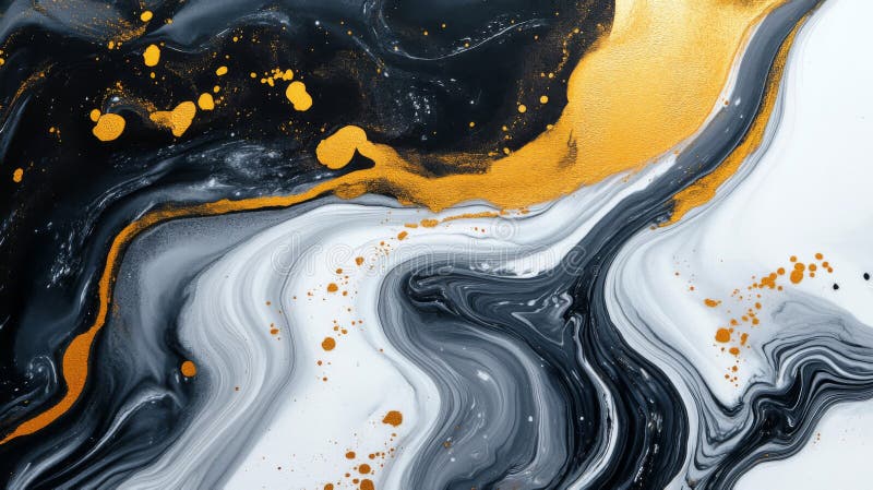 Abstract Black Gold White Swirl Fluid Art Texture Stock Illustration ...