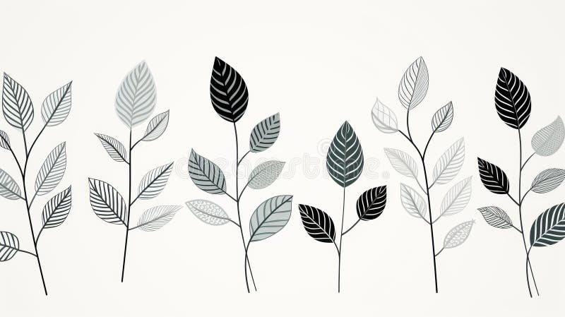 Abstract Black and Grey Leaves: Minimalist Linear Illustrations Stock ...