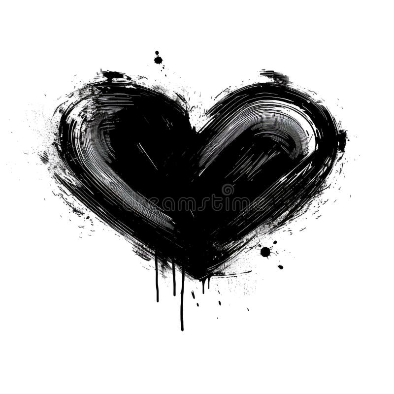 Abstract Black Heart Shape with Ink Drips Stock Illustration ...