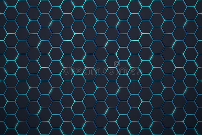 Abstract Black Hexagon Tiles Pattern Horizontal Background with Shiny Flares on Green. Modern ...