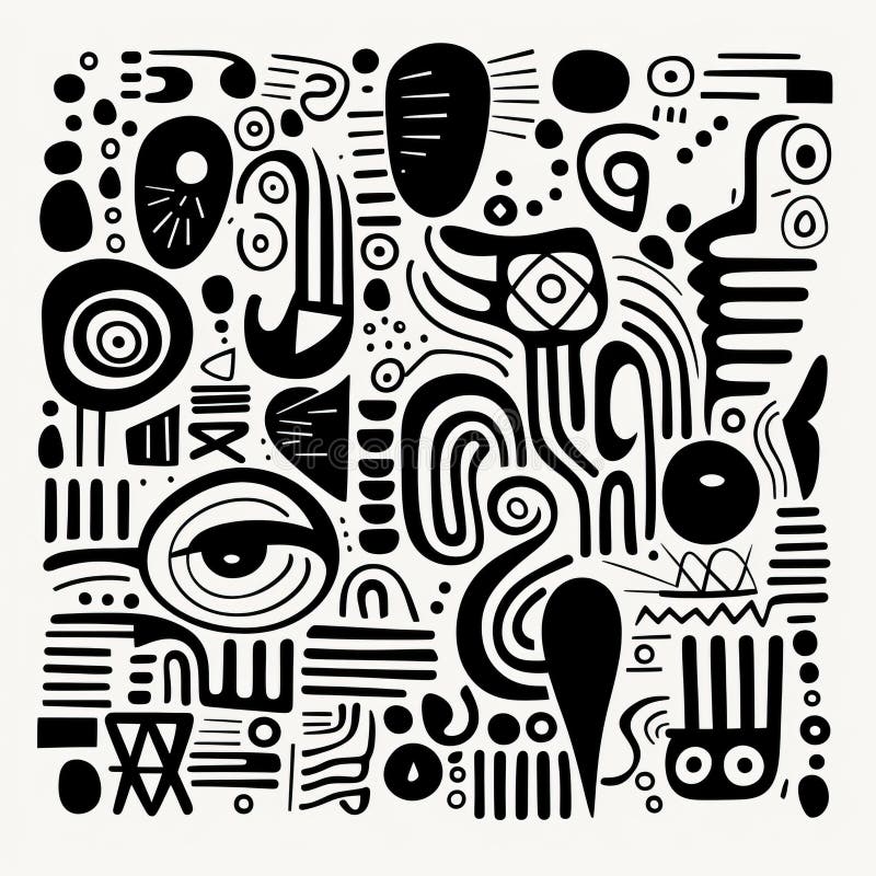 Bold and Minimalist Black and White Drawing with Naive Style Stock ...