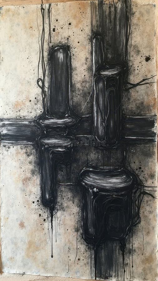 Abstract Black Ink Art with Bold Brush Strokes on Canvas Stock Photo ...