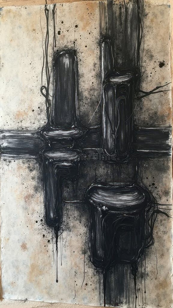 Abstract Black Ink Art with Bold Brush Strokes on Canvas Stock Photo ...