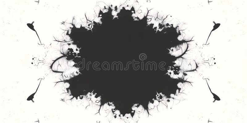 Abstract Black Ink Blot with Radiating Lines on a White Background ...