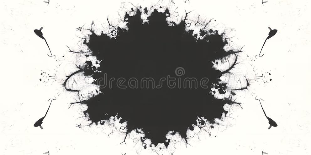 Abstract Black Ink Blot with Radiating Lines on a White Background ...