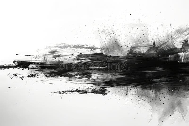 Abstract Black Ink Brush Strokes on White Canvas, Dynamic and ...