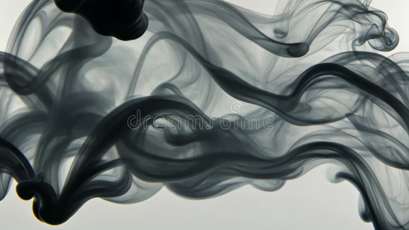 Abstract Black Ink Cloud Spreading in Water Against a White Background ...
