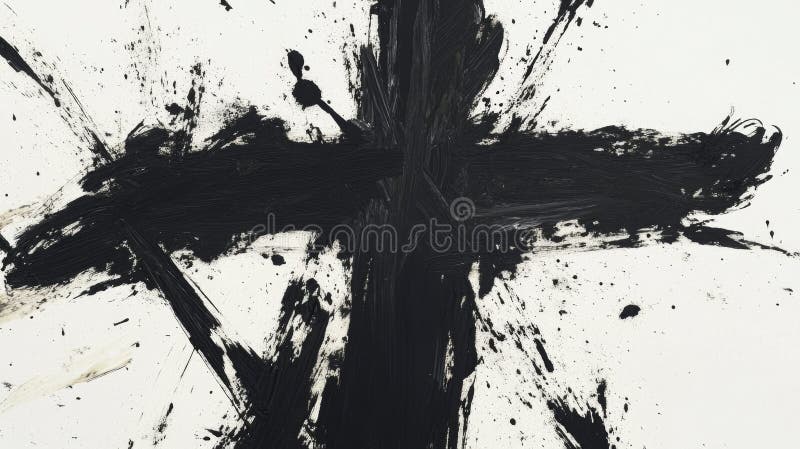 Abstract Black Ink Cross Brush Stroke Art with Dynamic Texture Stock ...