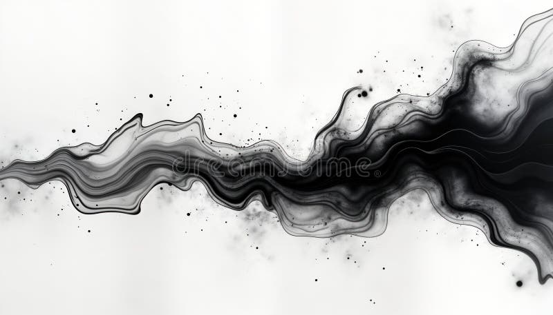 Abstract Black Ink Design in Water. Fluid Swirls, Waves Create Dynamic ...