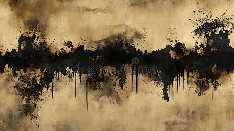 Abstract Black Ink Dripping on Beige Background Stock Image - Image of ...
