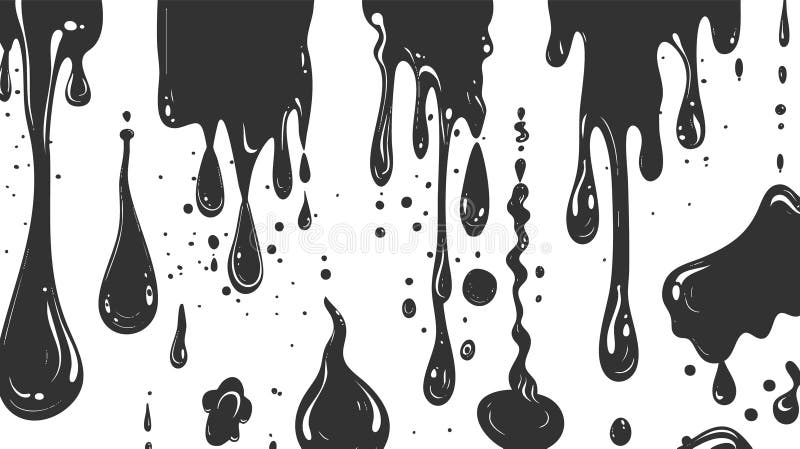 Abstract Black Ink Drips and Splashes on a White Background. Stock ...