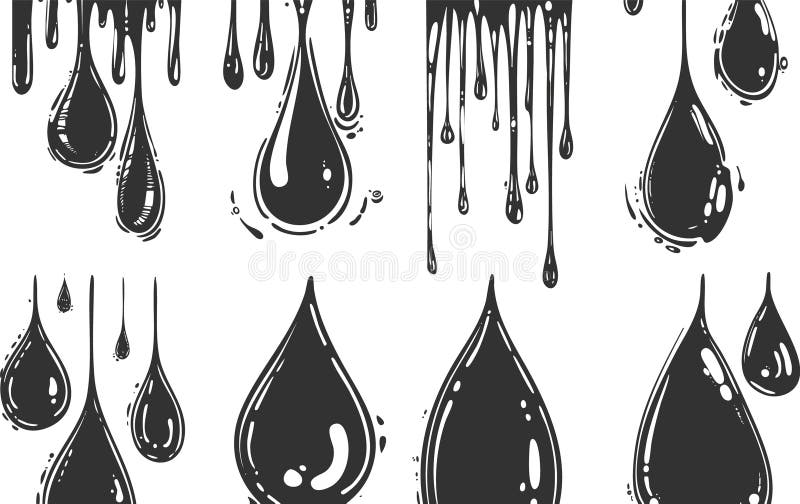 Abstract Black Ink Drops and Drips Illustration on White Background ...
