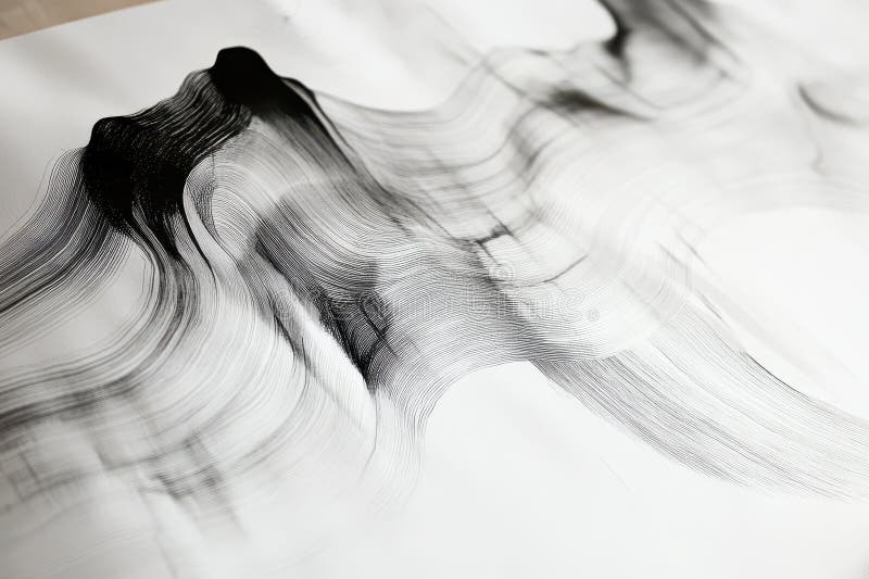 Abstract Black Ink Lines Flowing on a White Surface Stock Illustration ...