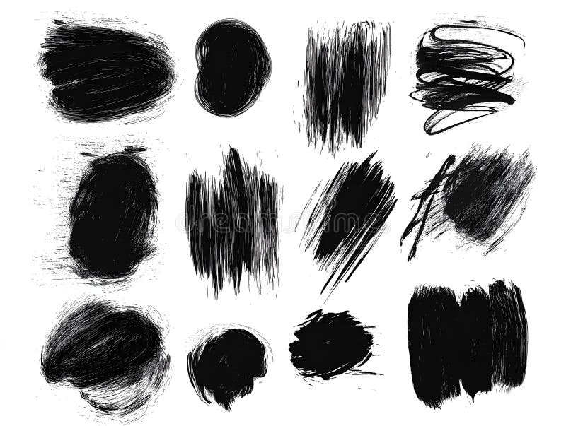 Abstract Black Ink Marks on White Background Varied Expressive Style ...