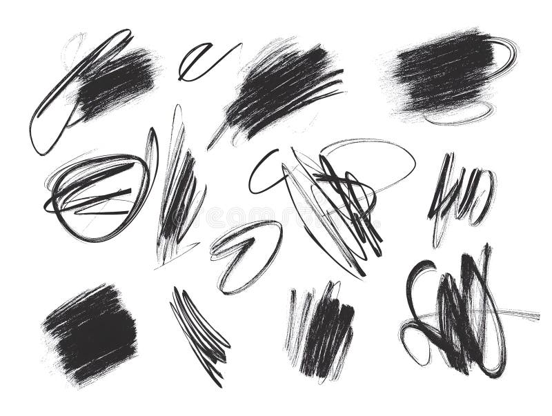 Abstract Black Ink Marks on White Background Varied Expressive Style ...