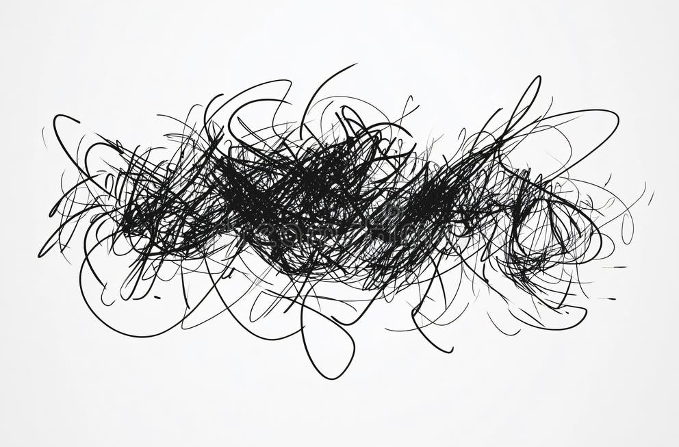 Abstract Black Ink Scribbles Artistic Chaos High Quality Image Stock Illustration - Illustration ...