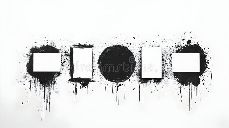 Abstract Black Ink Shapes and White Rectangles on White Background ...