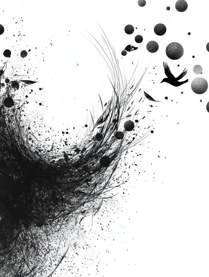 Abstract Black Ink Sketch Featuring Dynamic Elements and Space for Text ...