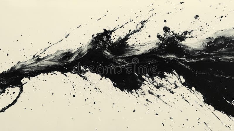 Abstract Black Ink Splash Painting on a White Canvas Generative AI ...
