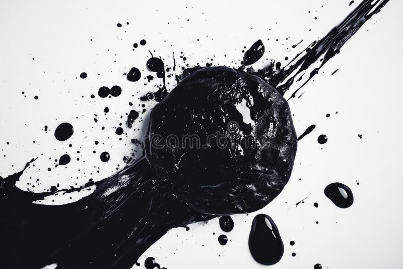 Abstract Black Ink Splash on White Surface with Dynamic Spatter ...