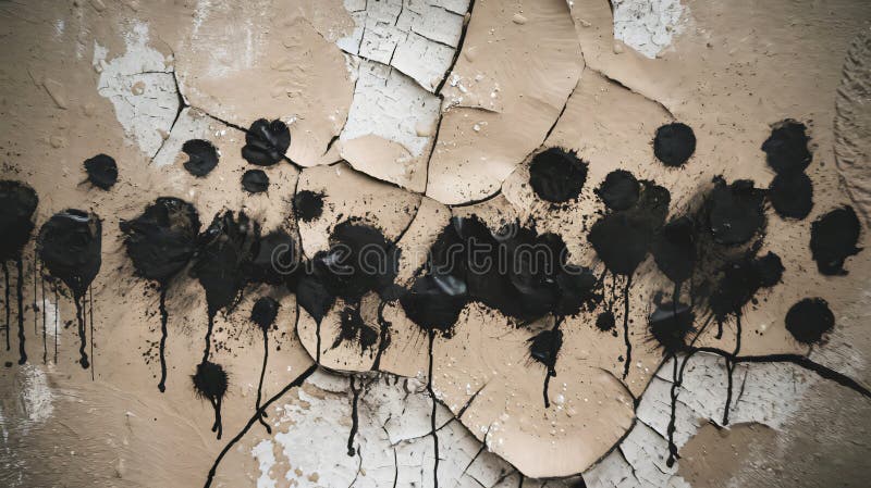 Abstract Black Ink Splatter on Cracked Beige Wall High Quality Image ...