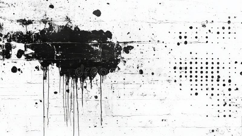 Abstract Black Ink Splatter and Halftone Pattern on White Brick Wall ...