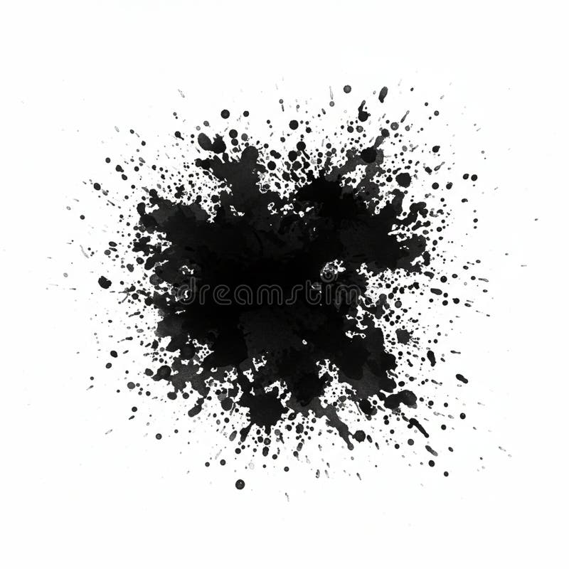 Abstract Black Ink Splatter Radiates from the Center Across a White ...