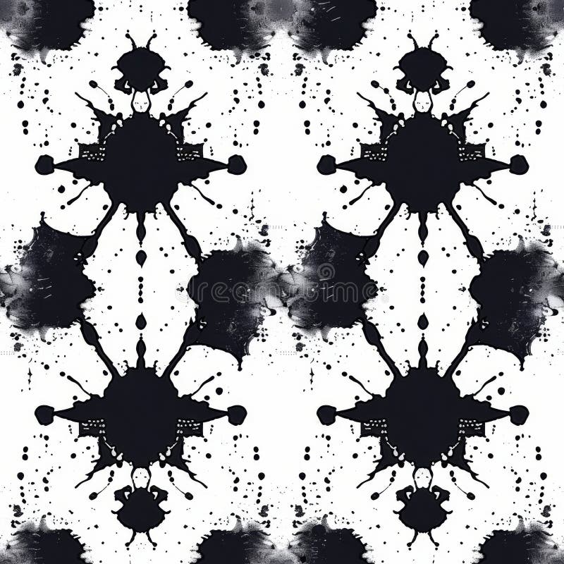 Abstract Black Ink Splatter Symmetry Pattern on White Background Stock ...