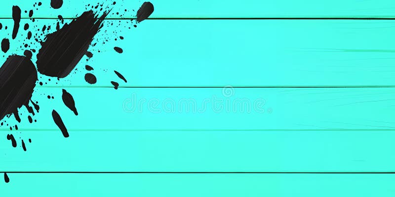 Abstract Black Ink Splatter on Turquoise Wooden Background Texture ...