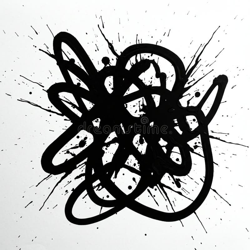 An Abstract Black Ink Splatter on a White Background Forms a Chaotic ...