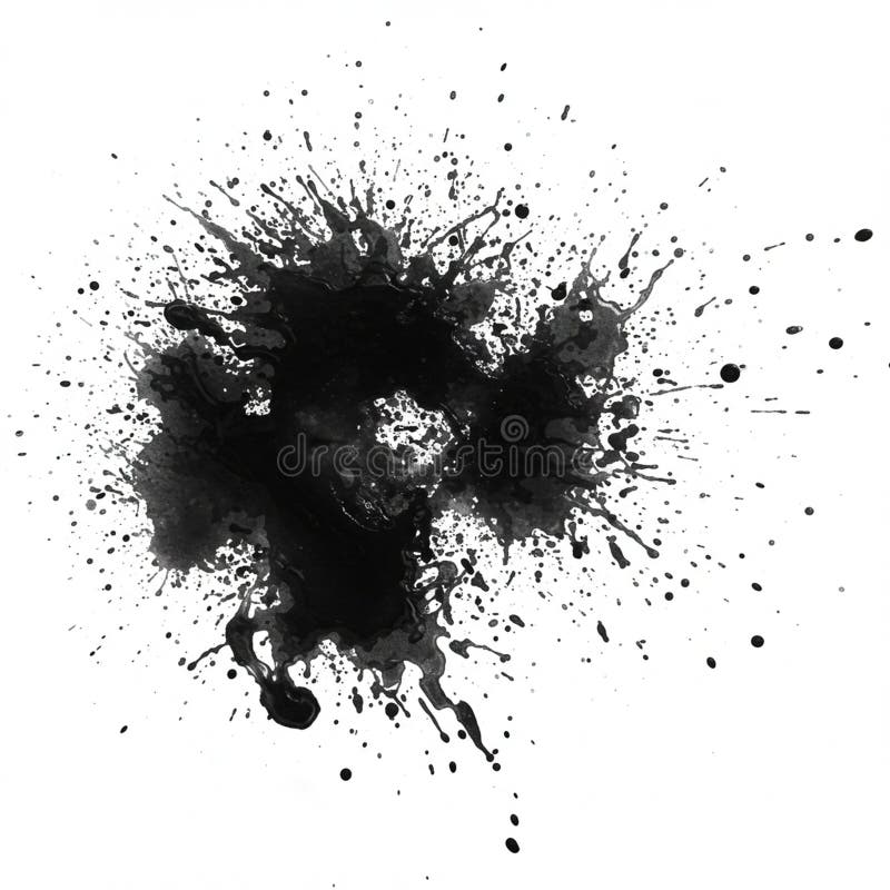 An Abstract Black Ink Splatter on a White Background, Resembling an ...