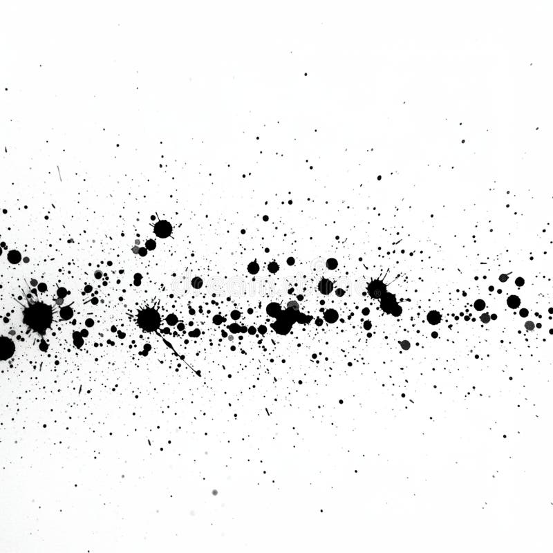 Abstract Black Ink Splatters Cover a White Background in a Horizontal ...