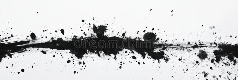 Abstract Black Ink Splatters Spread Dynamically Across a White Surface ...