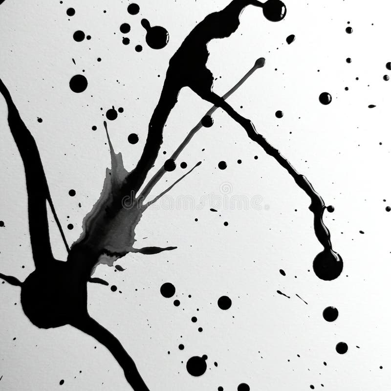 Abstract Black Ink Splatters on a White Background Create a Dynamic ...