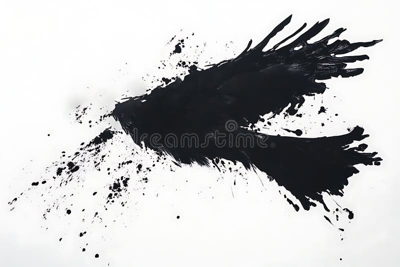 Abstract Black Ink Spread with Splatter Effect on White Background for ...