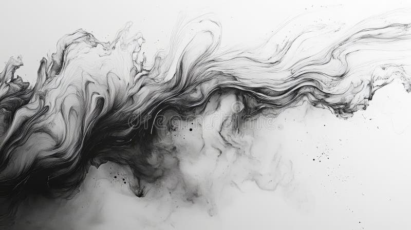 Abstract Black Ink Swirl Painting on White Background Stock ...